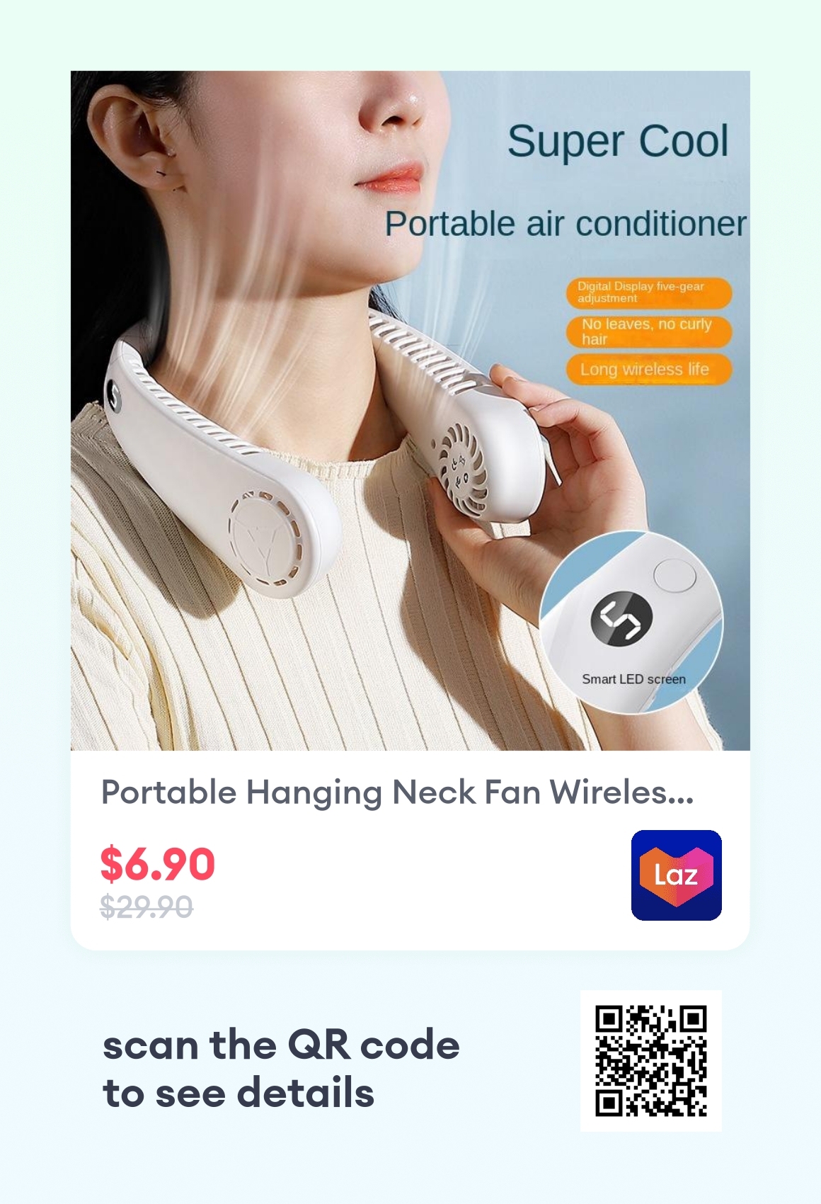Portable Hanging Neck Fan Wireless USB Rechargeable Summer Ventilador ...
