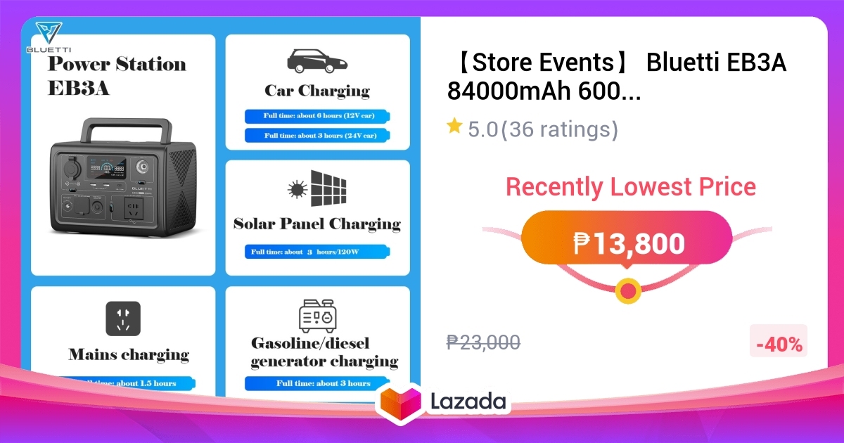 【Store Events】 Bluetti EB3A 84000mAh 600W (Inverter power 1200W) Power ...