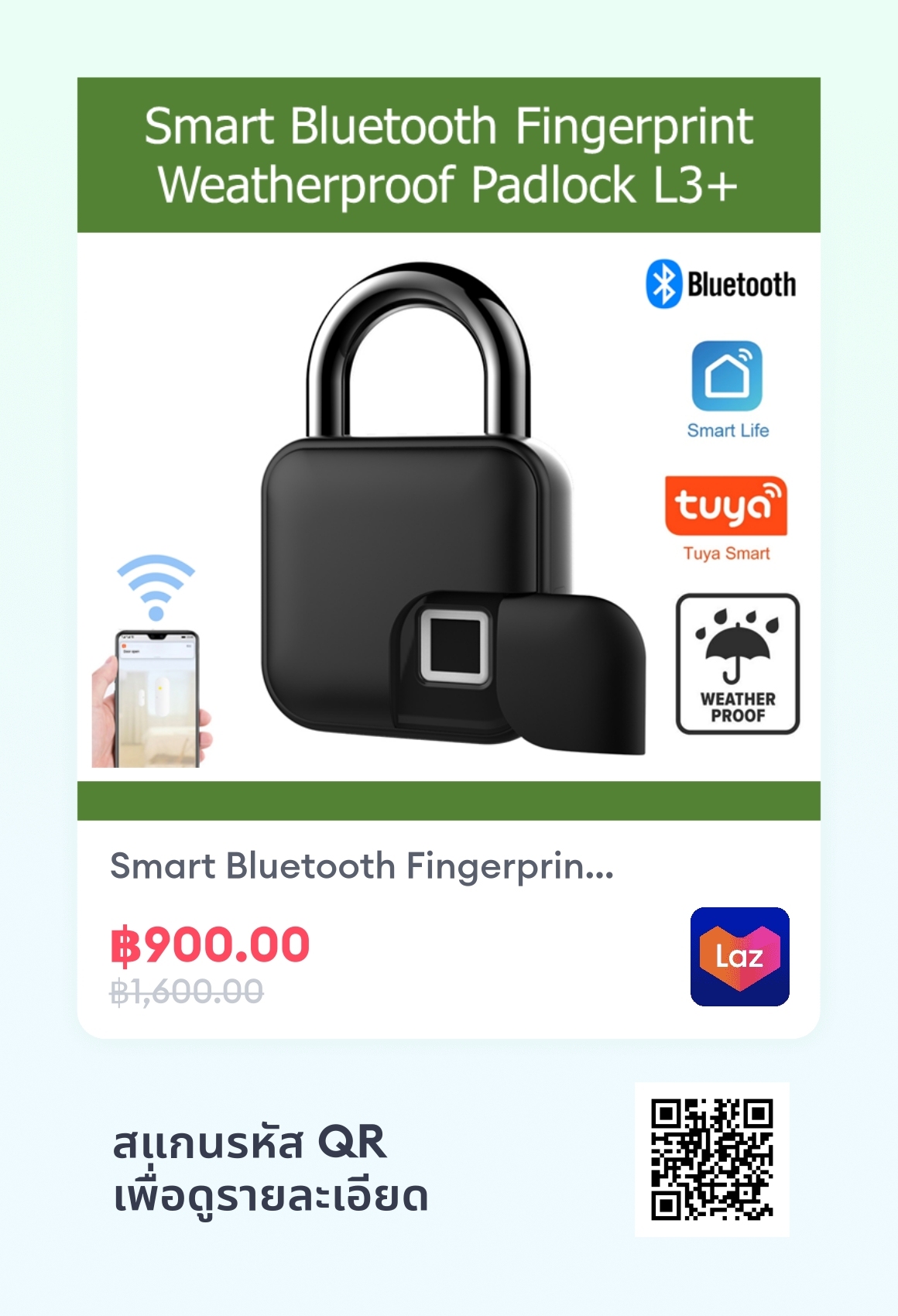 Smart Bluetooth Fingerprint Weatherproof Pad Lock L3+ Tuya - Smartlife