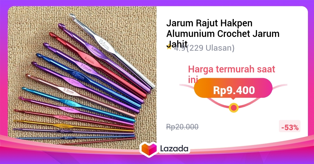 Jarum Rajut Hakpen Alumunium Crochet Jarum Jahit