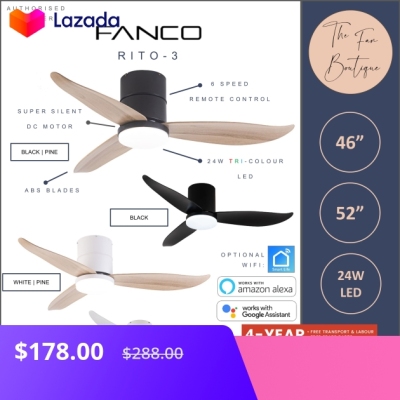 FANCO RITO-3 46-Inch | 52-Inch SMART DC Motor Ceiling Fan with 24W ...