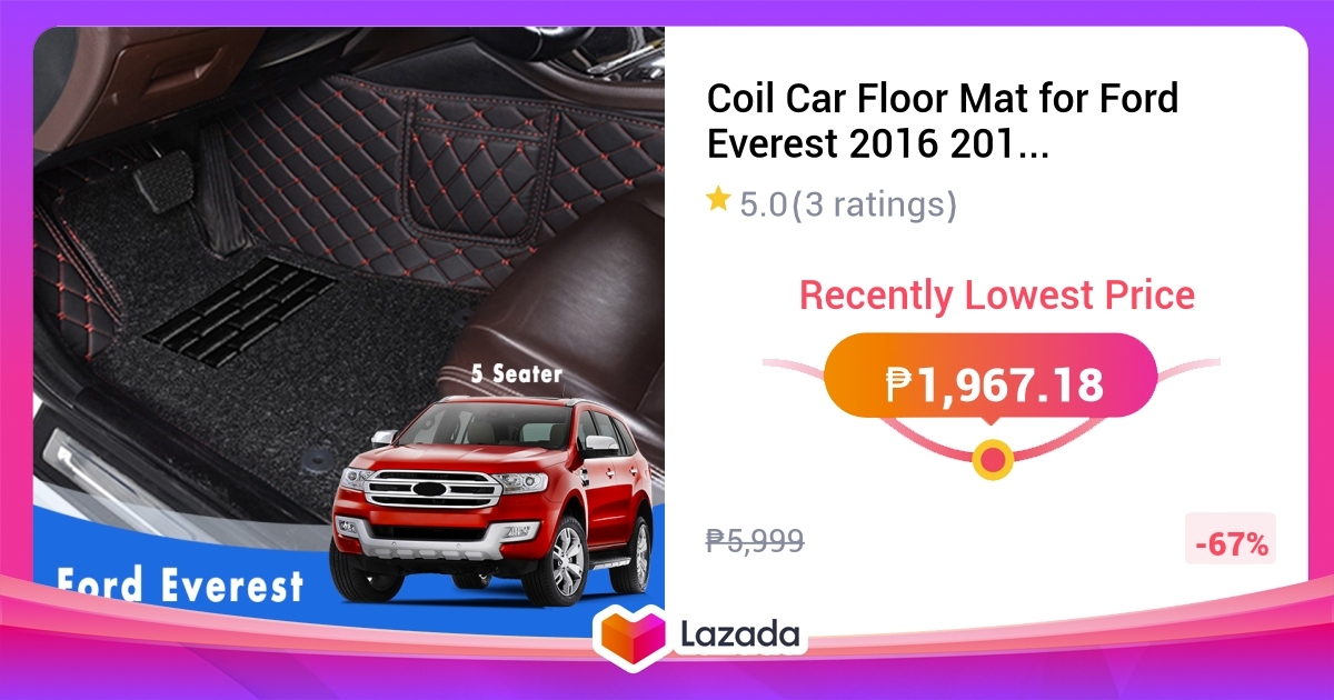 Coil Car Floor Mat for Ford Everest 2016 2017 2018 2019 2020 2021 2022 ...