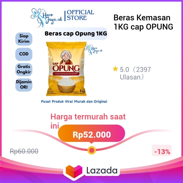 Beras Kemasan 1KG cap OPUNG