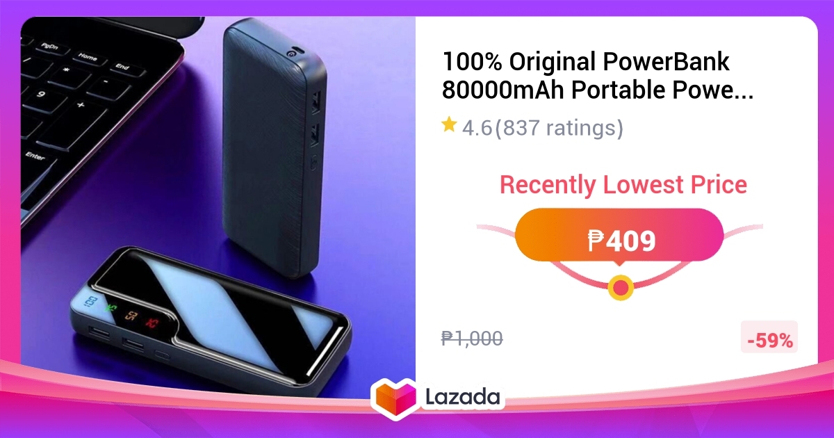 100% Original PowerBank 80000mAh Portable Power Bank External Backup ...