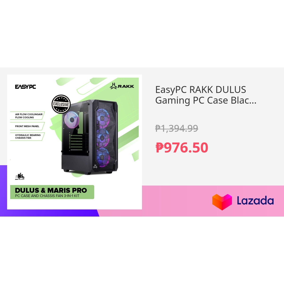 EasyPC RAKK DULUS Gaming PC Case Black RAKK DULUS PC Case MARIS PRO ...