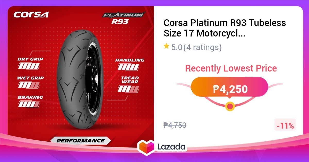Corsa Platinum R93 Tubeless Size 17 Motorcycle Tire Perfect for you ...