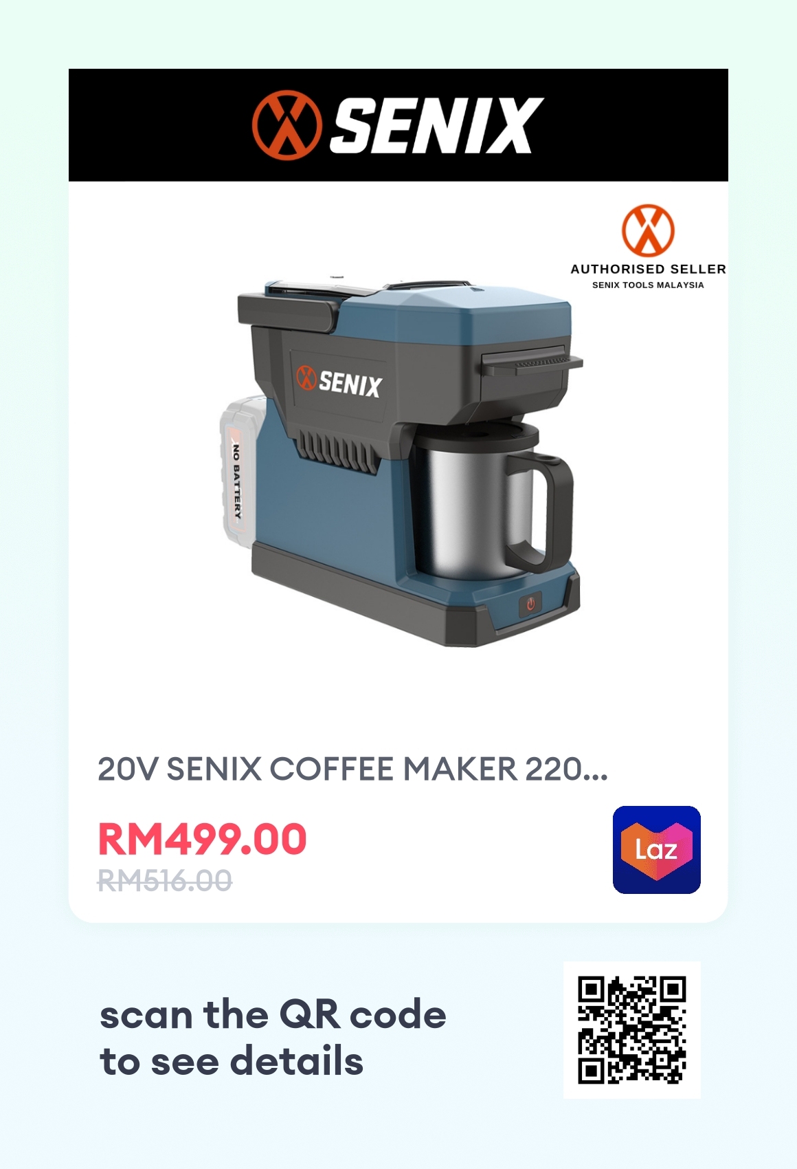 20V SENIX COFFEE MAKER 220W AC/DC(S-CMX2-M1-EU)