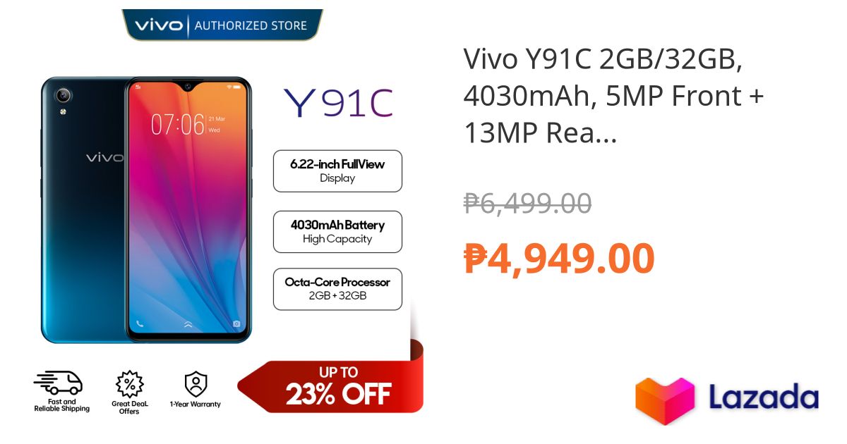 Vivo Y91C 2GB/32GB, 4030mAh, 5MP Front + 13MP Rear Camera, 6.22inch ...