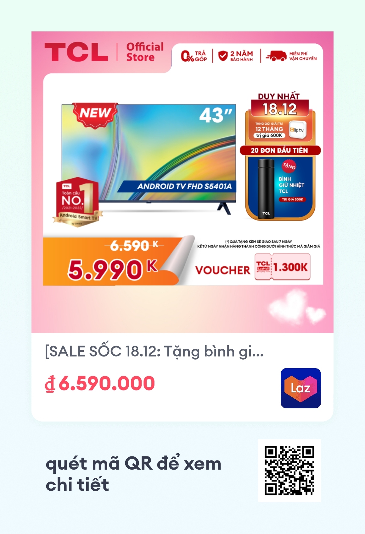 [SALE SỐC 18.12: Tặng bình giữ nhiệt TCL cho 20 đơn đầu đặt S5401A ...