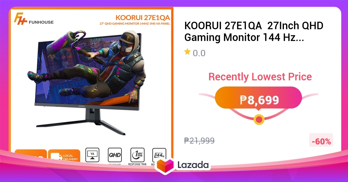 KOORUI 27E1QA 27Inch QHD Gaming Monitor 144 Hz, VA, 1ms, DCI-P3 90% ...