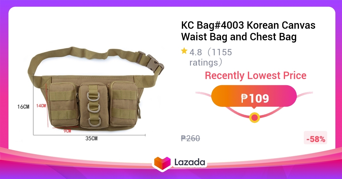 KC Bag#4003 Korean Canvas Waist Bag and Chest Bag