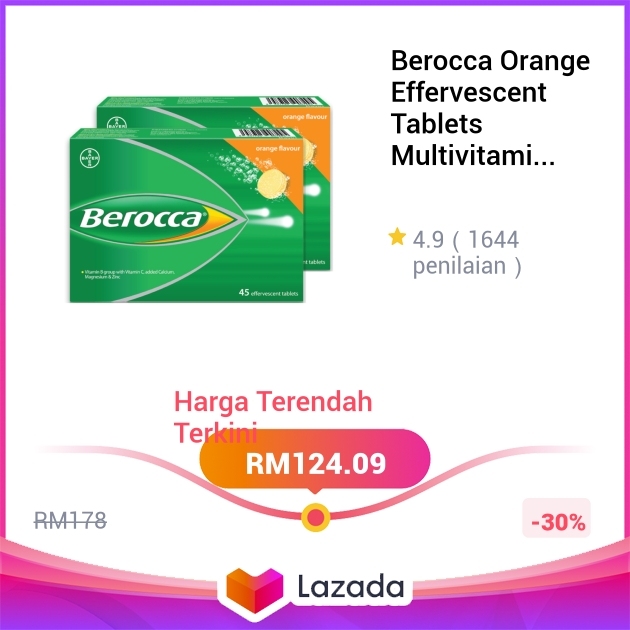 Berocca Orange Effervescent Tablets Multivitamin (2 packs x 45 tablets)