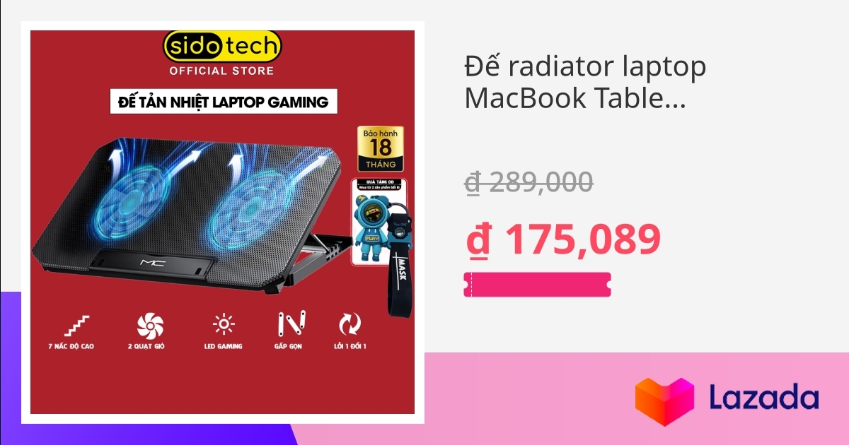 Đế radiator laptop MacBook Tablet sidotech Q100 fast cooling with 2 big ...