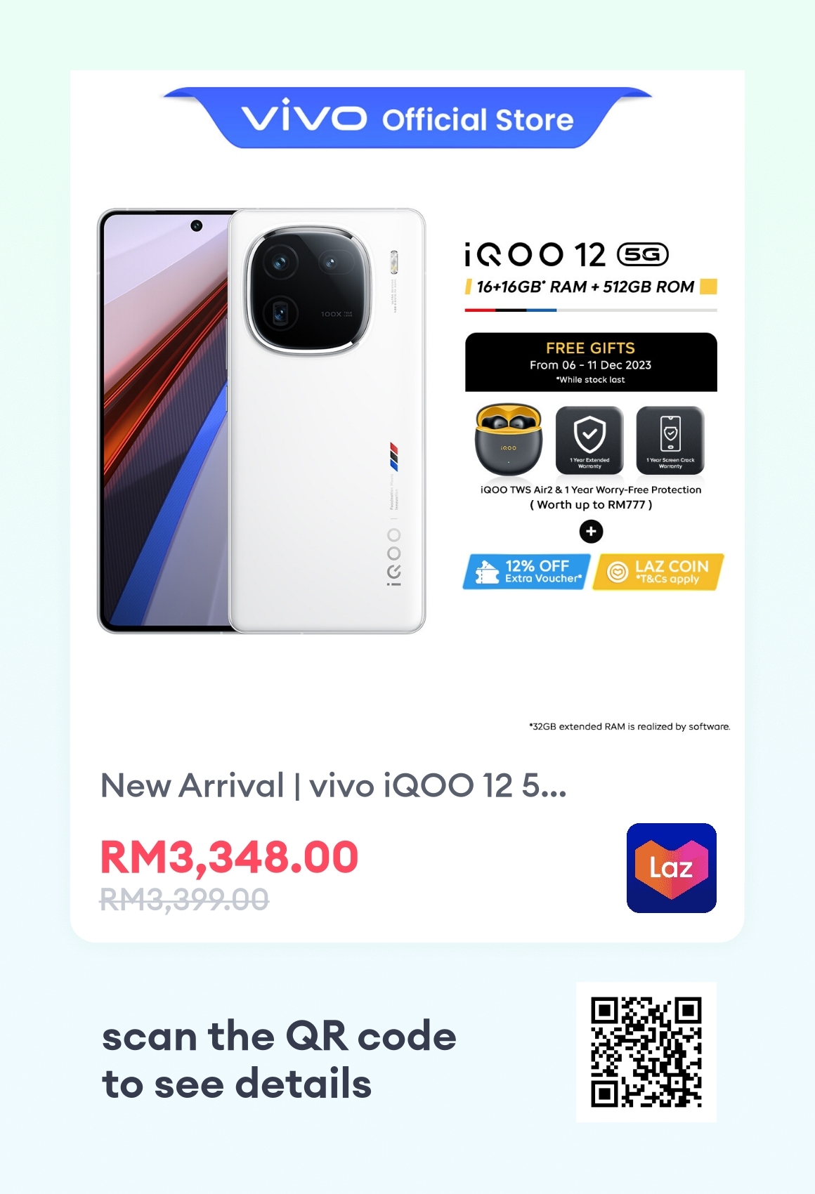 New Arrival | vivo iQOO 12 5G 16GB+16GB EXTENDED RAM+512GB ROM| 1st ...