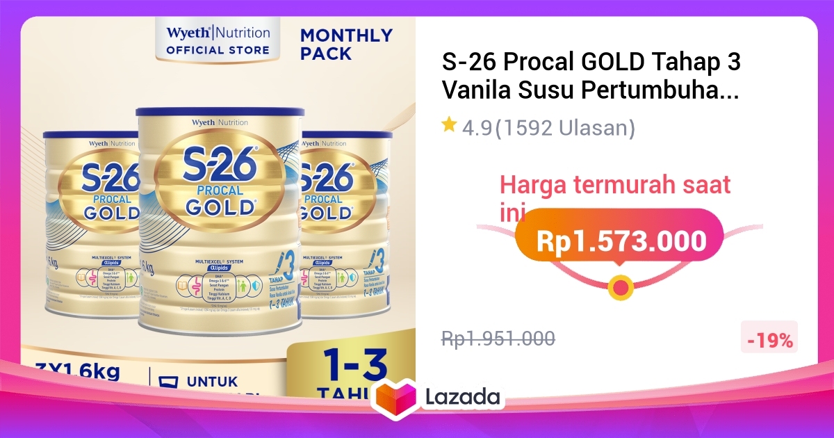 S-26 Procal GOLD Tahap 3 Vanila Susu Pertumbuhan Anak Usia 1-3 Tahun ...