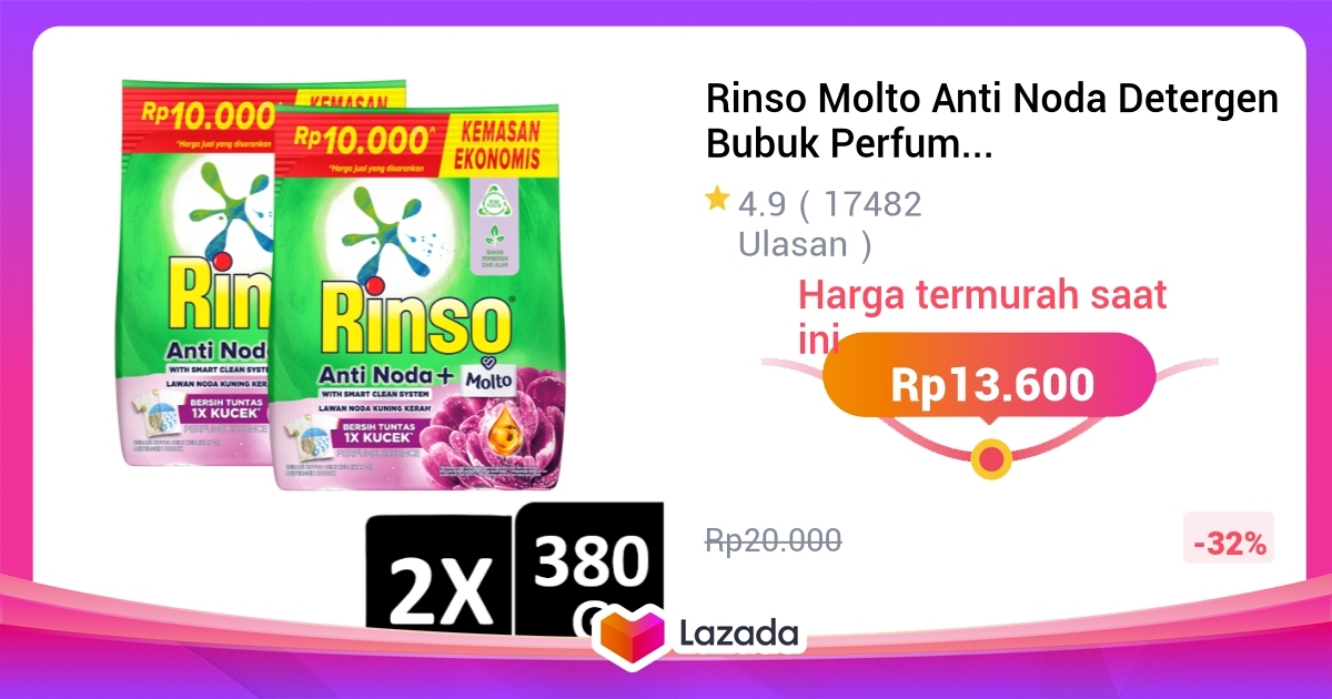 Rinso Molto Anti Noda Detergen Bubuk Perfume Essence 380G x2 - Twinpack
