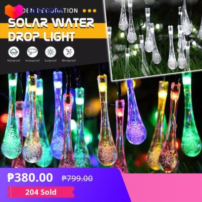 Solar Outdoor String Lights, 30 LED Teardrop Lights Outdoor Waterproof ...