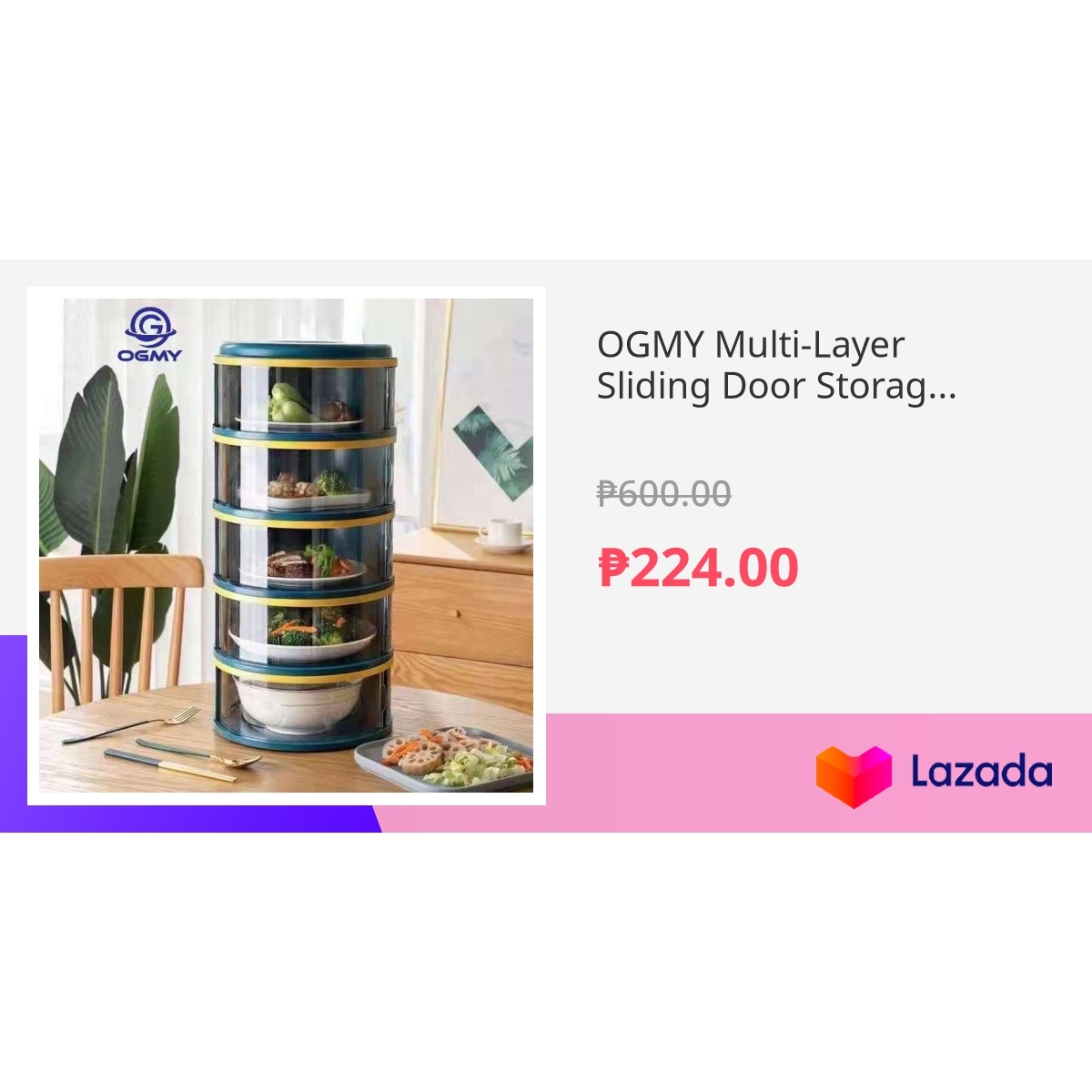 OGMY Multi-Layer Sliding Door Storage Box For Kitchen Insulation Dish Cover Dustproof And ...