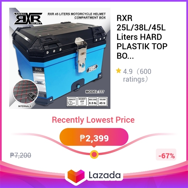 RXR 25L/38L/45L Liters HARD PLASTIK TOP BOX Motorcycle Compartment Box ...