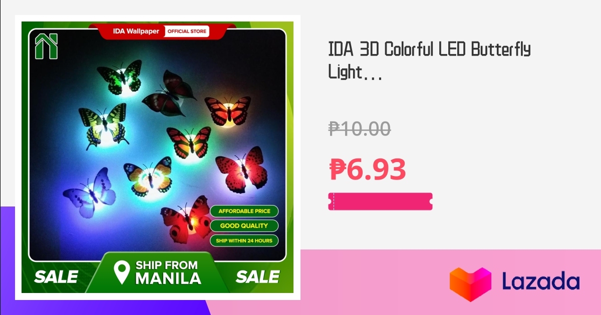 IDA 3D Colorful LED Butterfly Lights With Battery Self-adhesive DIY ...