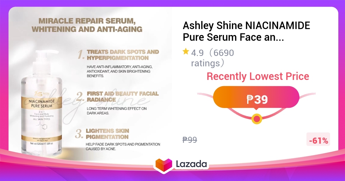 Ashley Shine NIACINAMIDE Pure Serum Face and Elbow and Black Joint ...