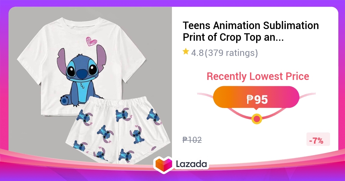 Teens Animation Sublimation Print of Crop Top and Shorts fit small-medium
