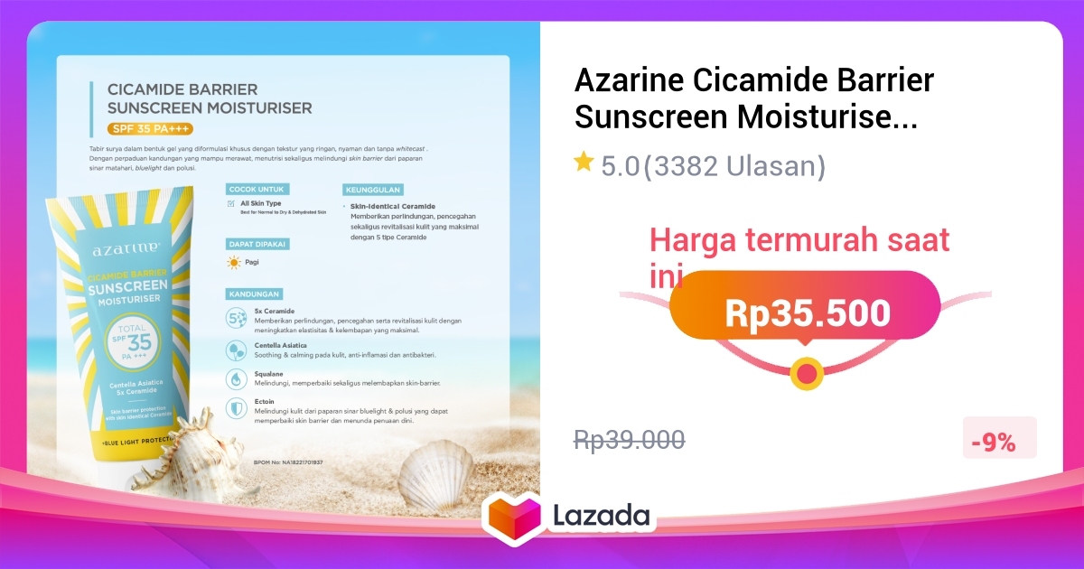 Azarine Cicamide Barrier Sunscreen Moisturiser SPF35 PA+++ 40ml