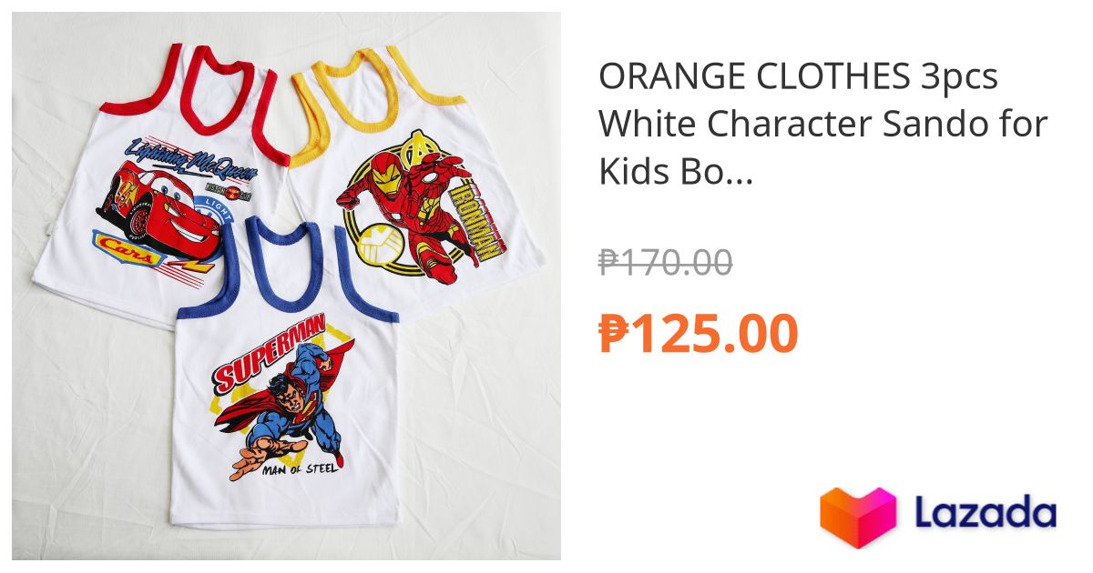 ORANGE CLOTHES 3pcs White Character Sando for Kids Boy 2 to 10 years old