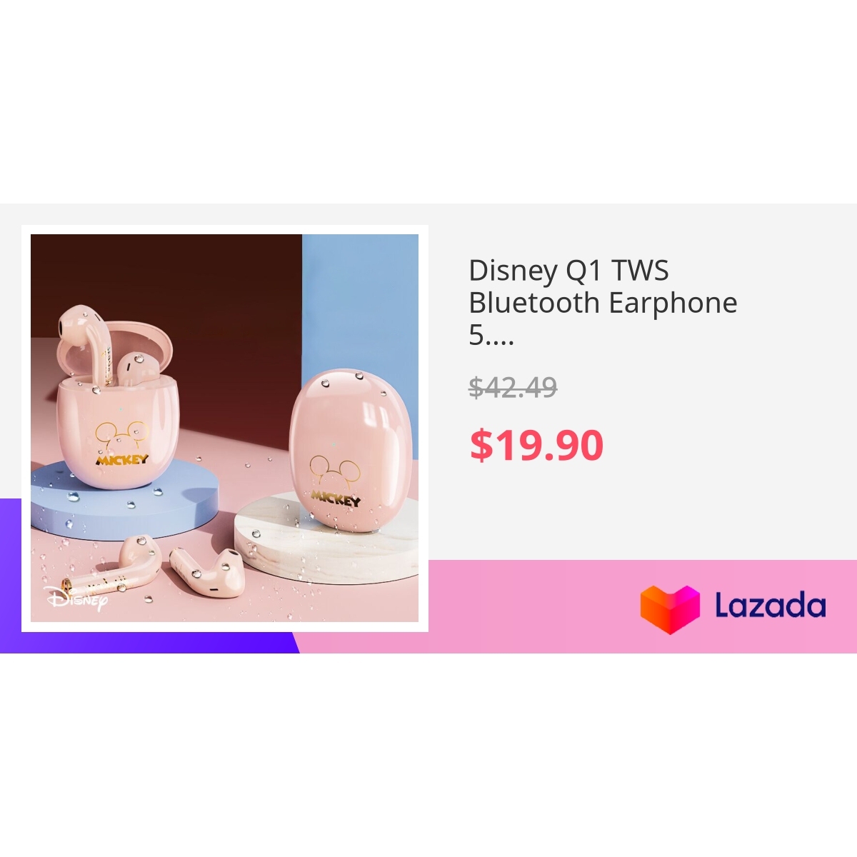 Disney Q1 TWS Bluetooth Earphone 5.0 Wireless Headset Waterproof Deep Bass Earbuds Sport Earphones