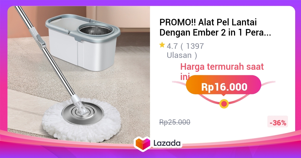 PROMO!! Alat Pel Lantai Dengan Ember 2 in 1 Peras Putar Otomatis 2 kain ...