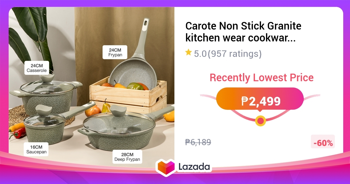 Carote Non Stick Granite kitchen wear cookware set 4 pieces kaldero pot ...