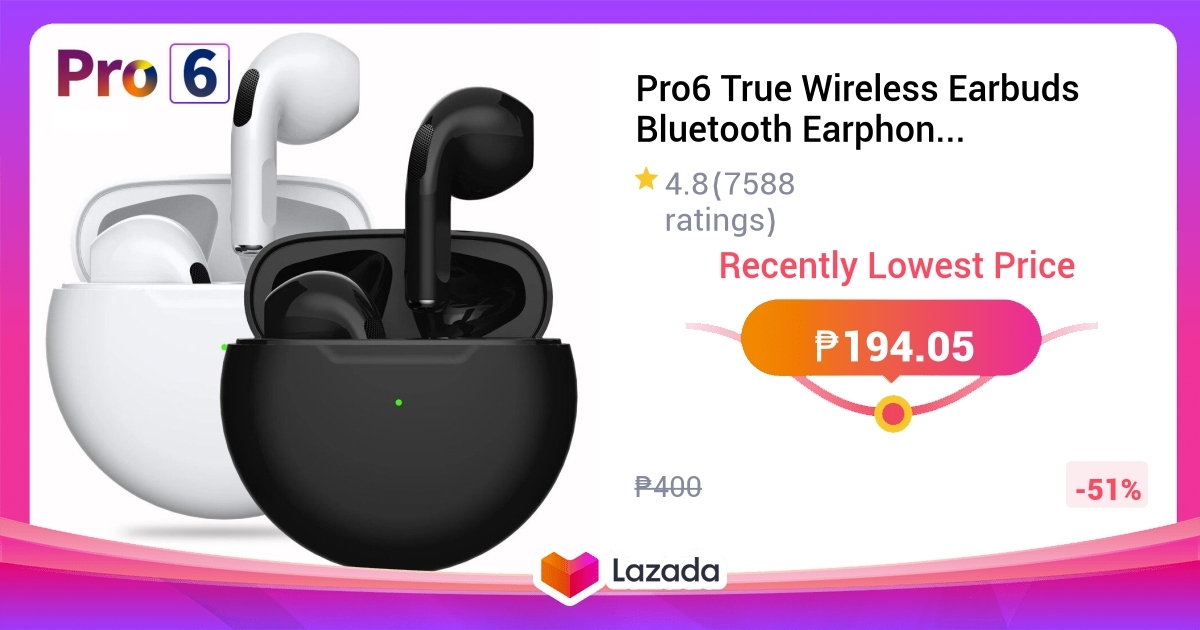 Pro6 True Wireless Earbuds Bluetooth Earphone Touch Control with Mic ...