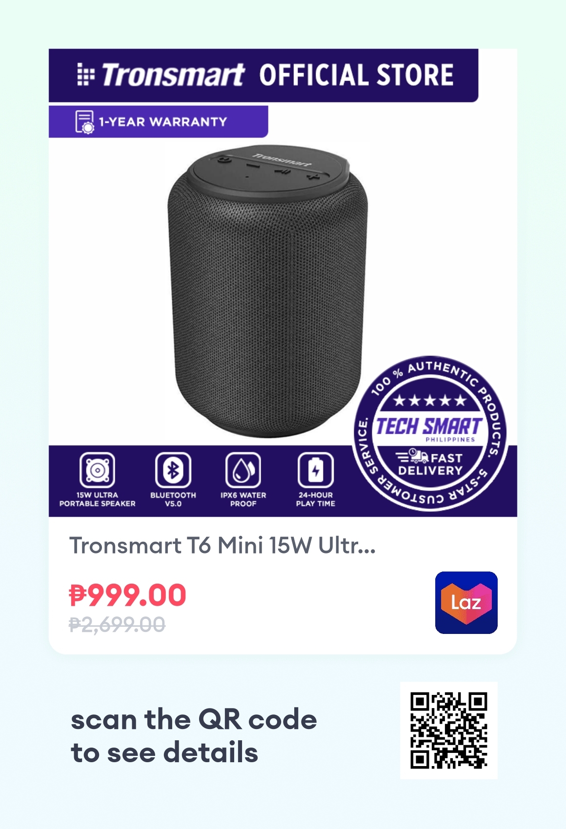 Tronsmart T6 Mini 15W Ultra Portable Speaker with 24 Hours Playtime ...