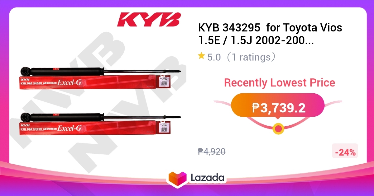 KYB 343295 for Toyota Vios 1.5E / 1.5J 2002-2007 Set of 2 Rear Gas ...
