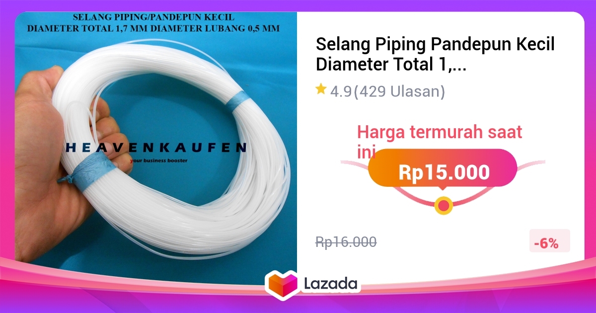 Selang Piping Pandepun Kecil Diameter Total 1,7 mm Diameter Lubang 0,5 ...