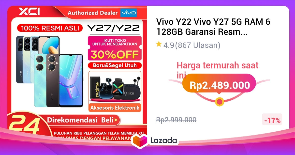 Vivo Y22 Vivo Y27 5G RAM 6 128GB Garansi Resmi Original handphone cuci gudang hp vivo terbaru 2023