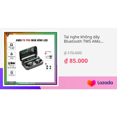 Tai nghe không dây Bluetooth TWS AMoi F9 Pro - Chống nước IP67 - Pin 2000maH - Dùng 600 tiếng