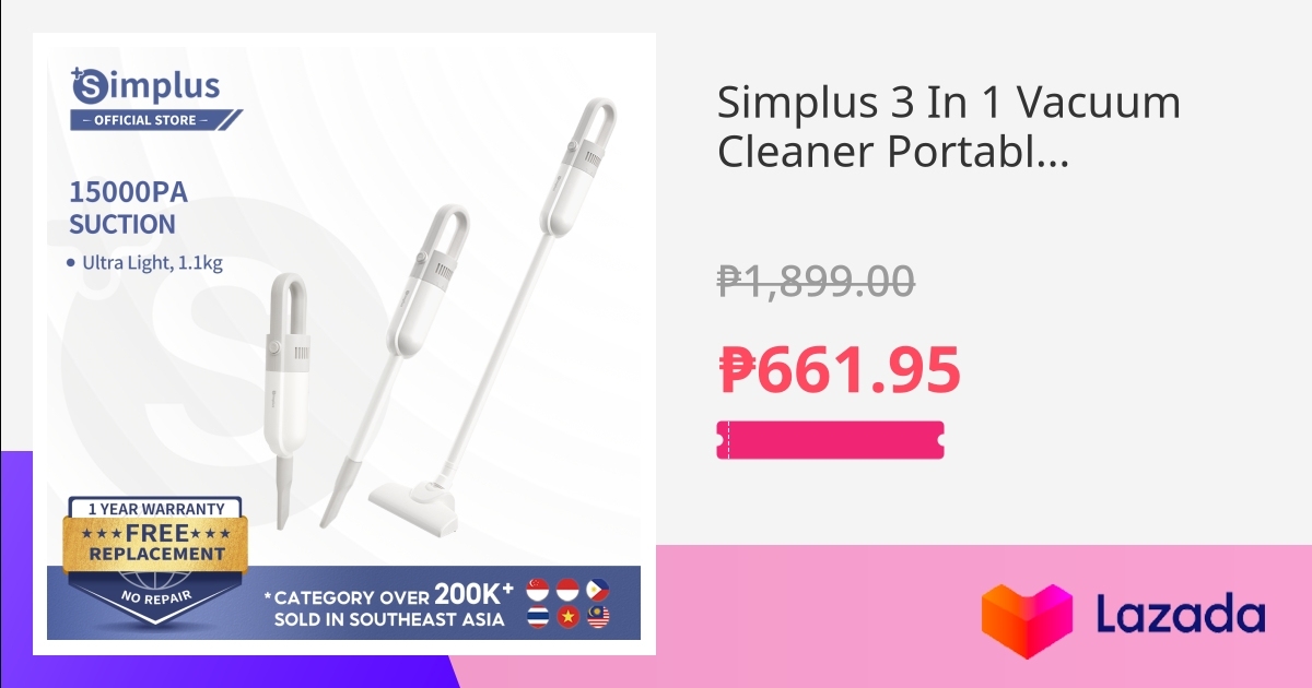 Simplus 3 In 1 Vacuum Cleaner Portable Vacuum Cleaner Ultra Quiet 15000 ...