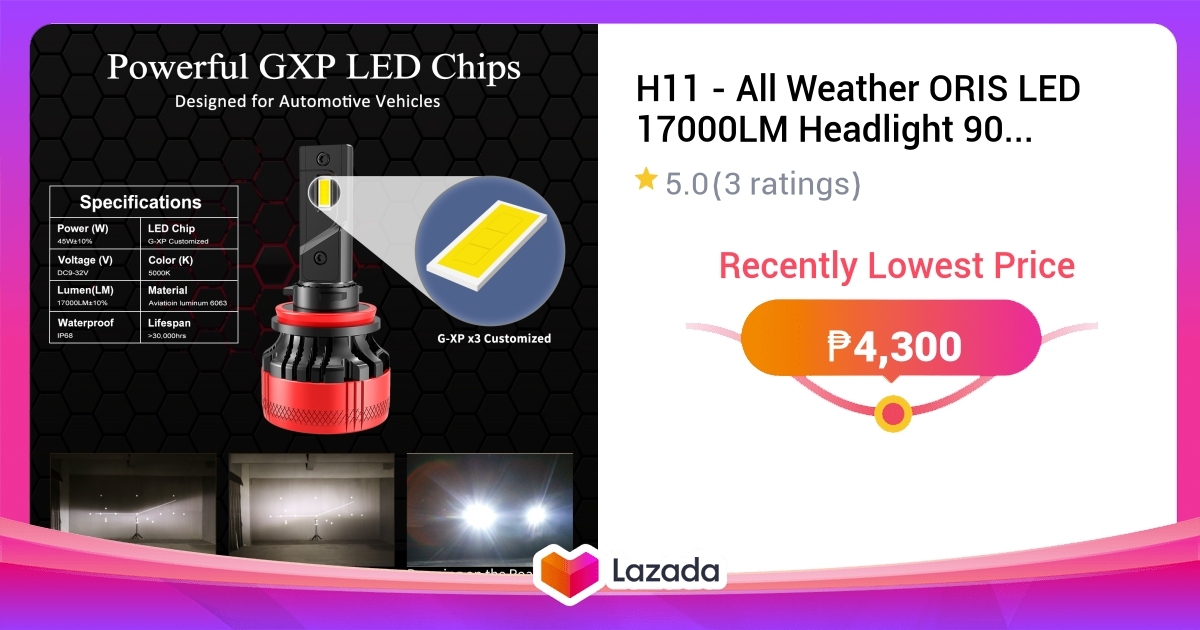 H11 - All Weather ORIS LED 17000LM Headlight 90W 5000 Kelvin Sunlight White - Fit for most vehicles