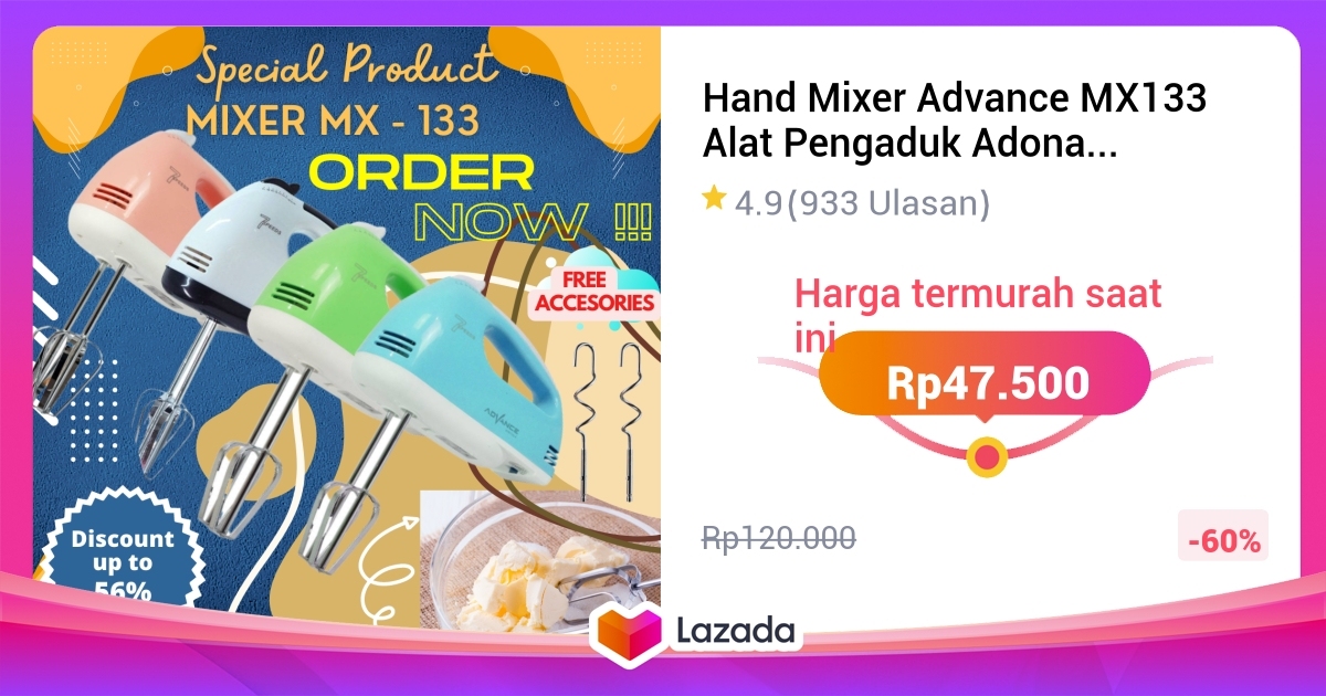 Hand Mixer Advance MX133 Alat Pengaduk Adonan dengan 7 Kecepatan ...