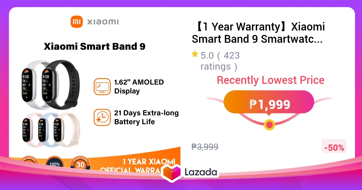 【1 Year Warranty】Xiaomi Smart Band 9 Smartwatch 1.62" AMOLED Screen ...