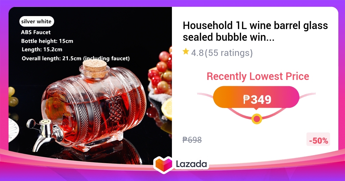 Household 1L wine barrel glass sealed bubble wine bottle with faucet 2 ...