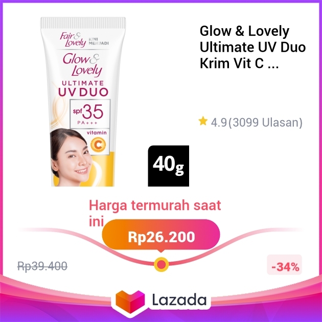 Glow & Lovely Ultimate UV Duo Krim Vit C & Niacinamide Sunscreen SPF 35 ...