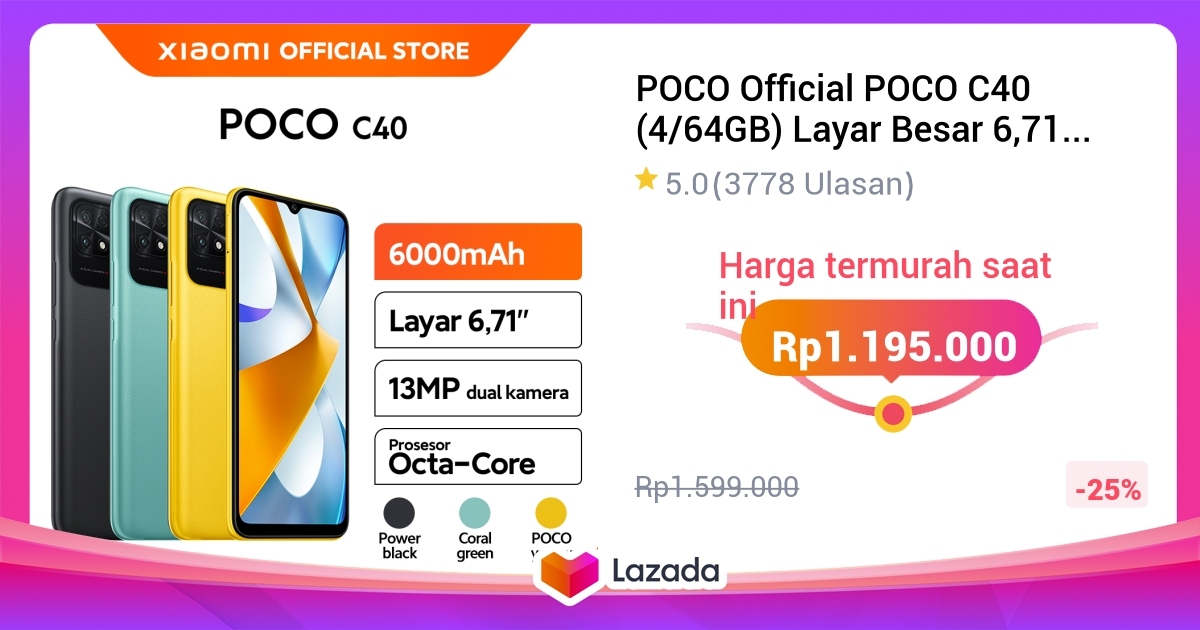 POCO Official POCO C40 (4/64GB) Layar Besar 6,71" 13MP Dual Kamera ...