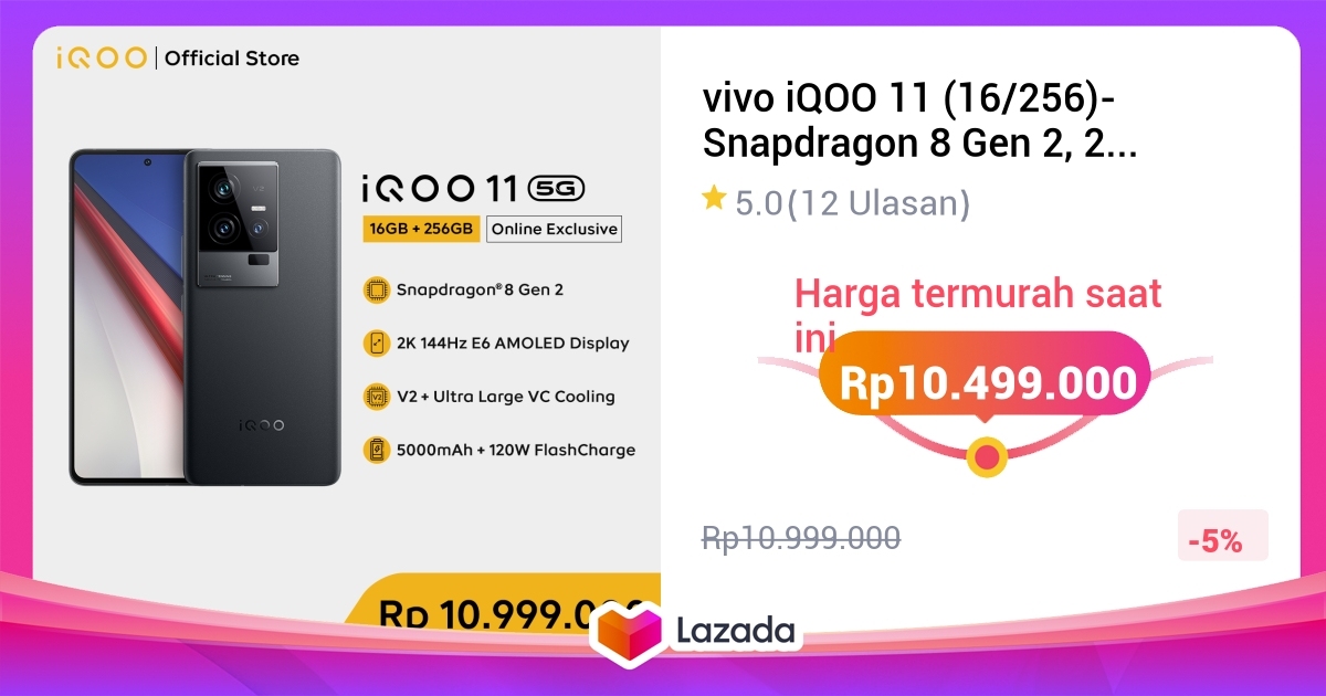 vivo iQOO 11 (16/256)- Snapdragon 8 Gen 2, 2K 144Hz E6 AMOLED Display ...