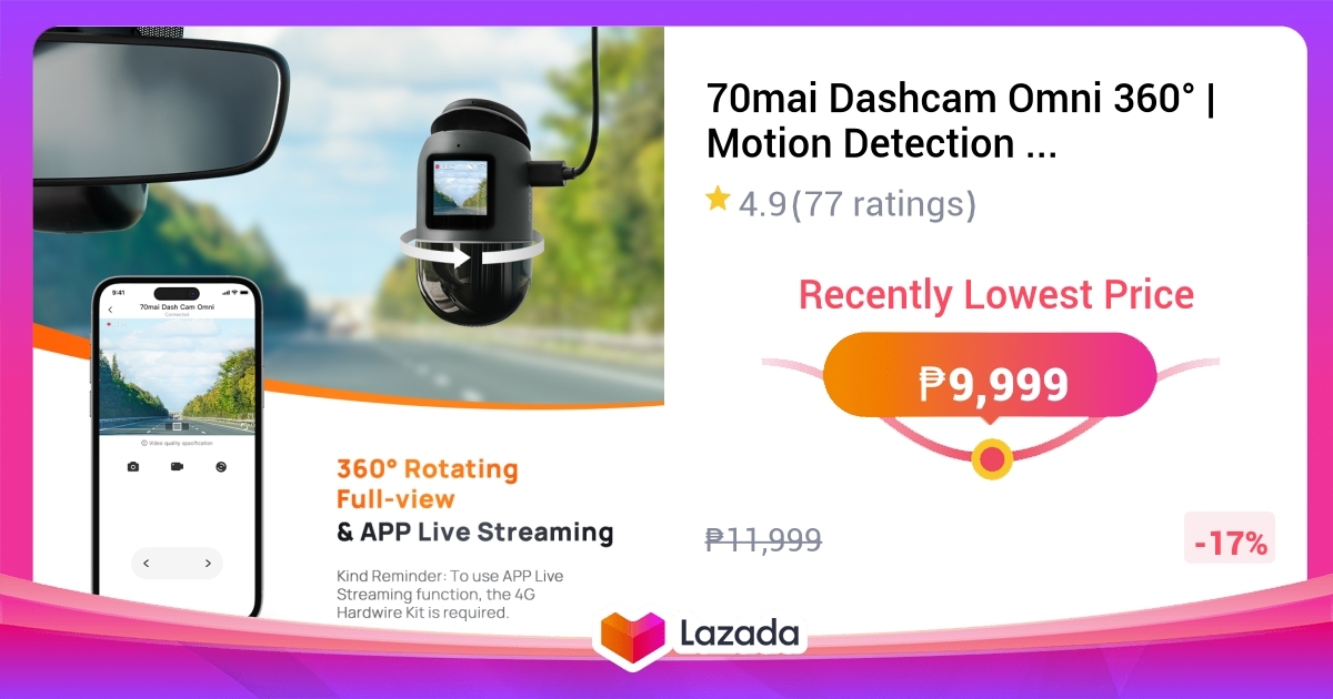 70mai Dashcam Omni 360° | Motion Detection | Super B Night Vision | ADAS & GPS Car Finder ...