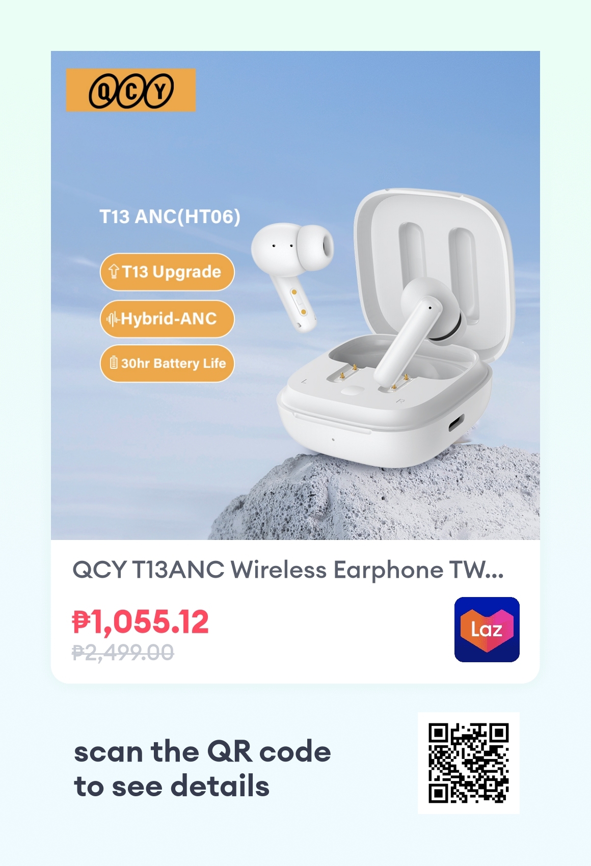 QCY T13ANC Wireless Earphone TWS Bluetooth 5.3 Headphone Active Noise Cancellation Earbuds in ...