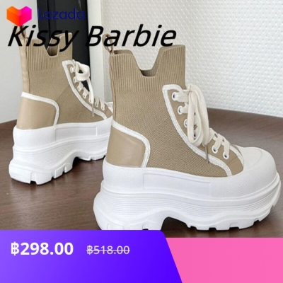 Kissy Barbie【Free Shipping ส่งฟรี】High-top Sponge Cake รองเท้าผ้าใบแบบ ...