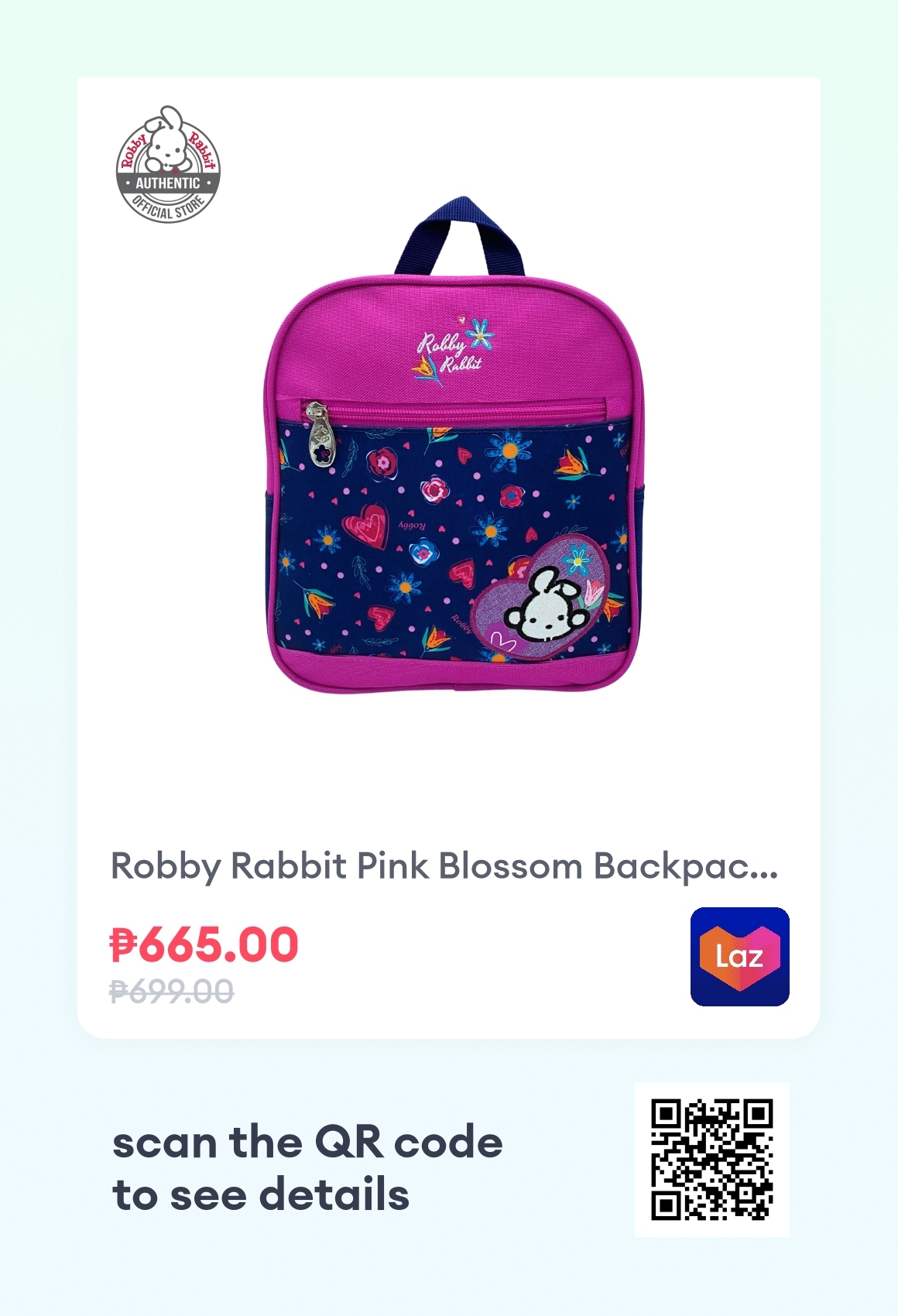 Robby Rabbit Pink Blossom Backpack 10"
