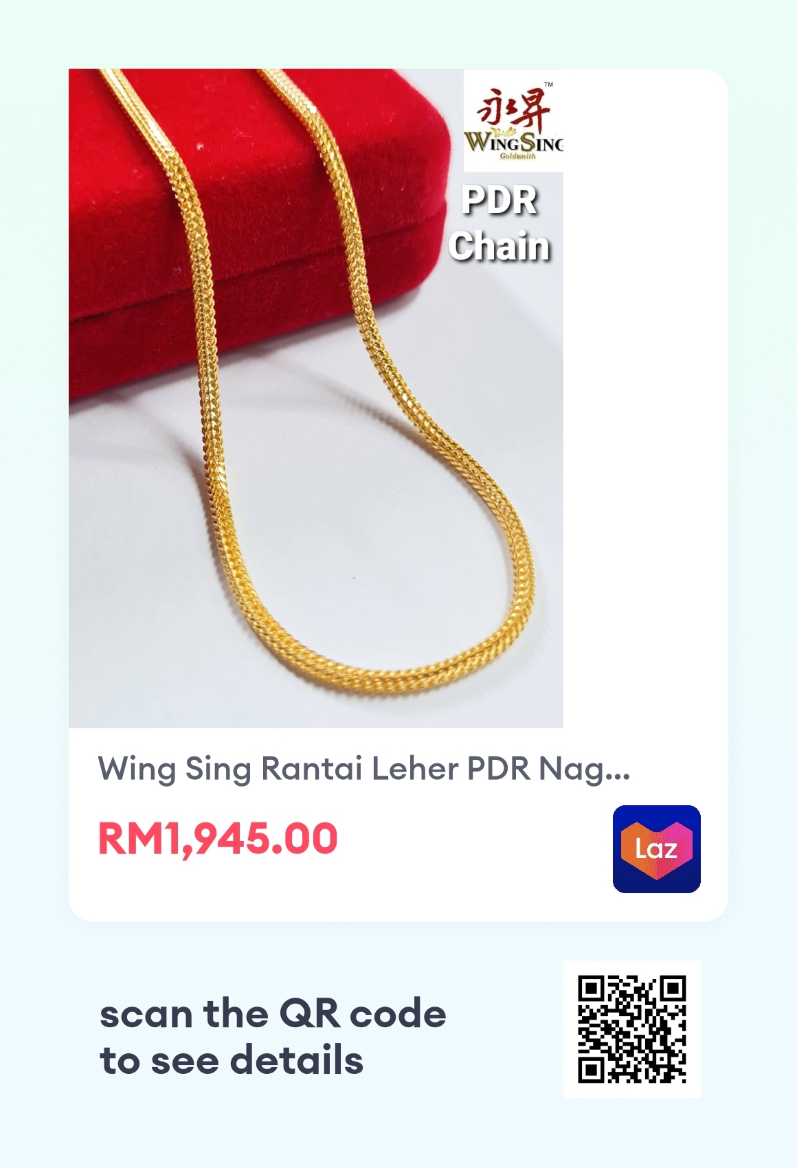 Wing Sing Rantai Leher PDR Naga Padu Emas 916/916 Gold Solid Dragon PDR ...